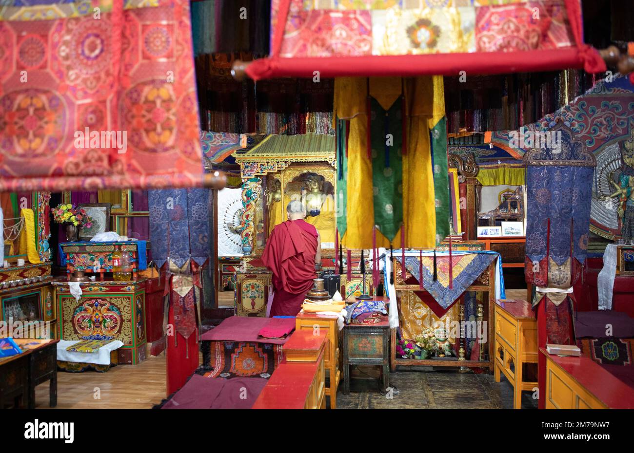 Prayer room, Sankar monastery or gompa, Leh, Ladakh, India Stock Photo ...