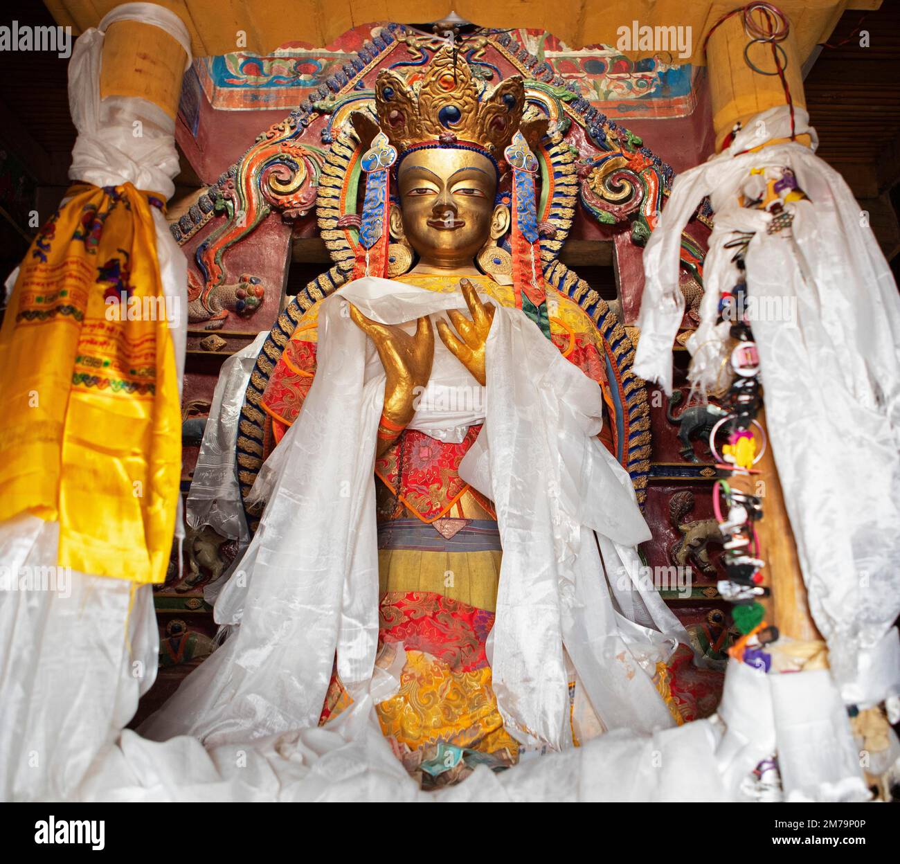 Holy figure with prayer cloths, Basgo Monastery or Basgo Gompa, Leh ...