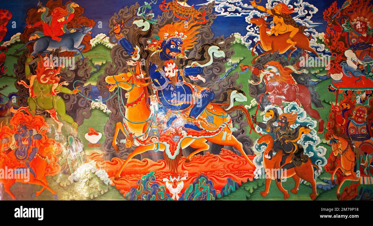 Mural painting, Likir Monastery or Likir Gompa, Ladakh, India Stock ...