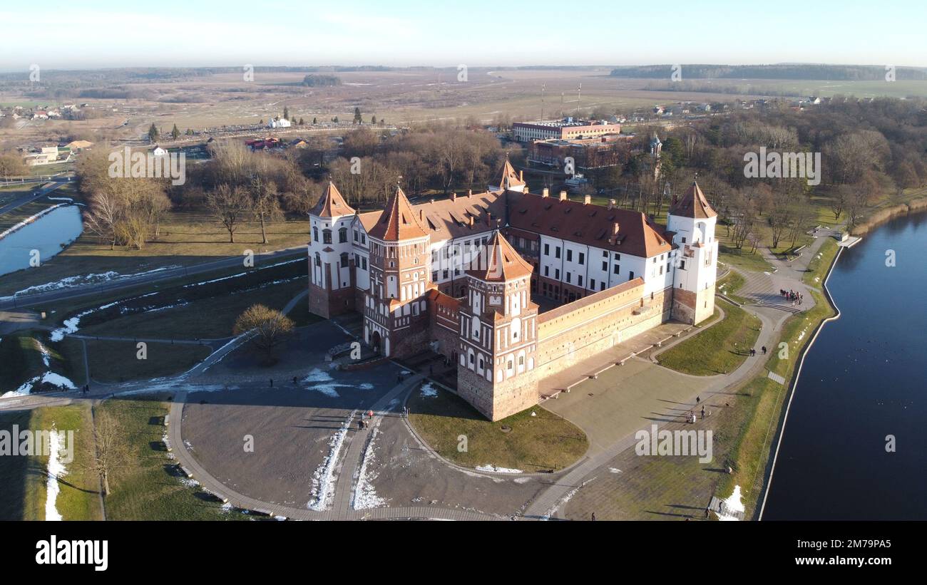 Aerial view of famous medieval Mir Castle Stock Photo - Alamy