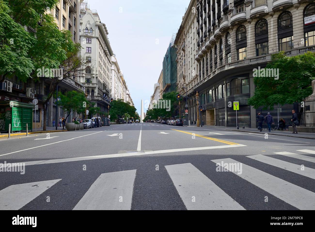 Avenida Corrientes street with obelisk in the background, Buenos Aires ...