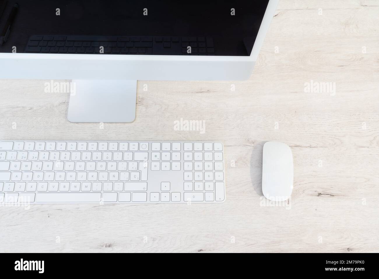 Modern workplace with desktop computer, top view Stock Photo - Alamy