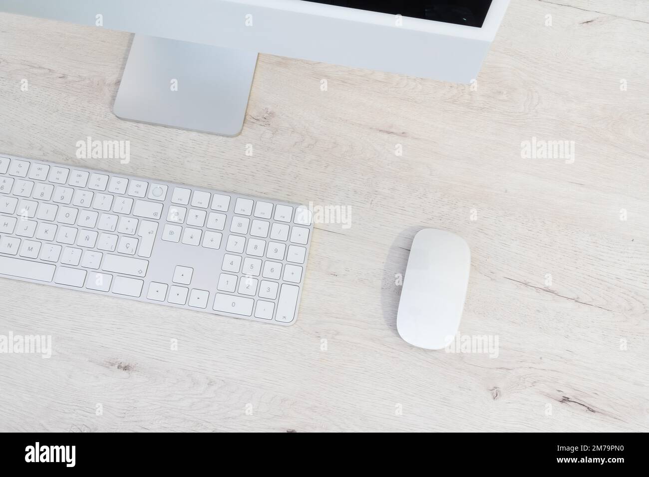Modern workplace with desktop computer, top view Stock Photo - Alamy