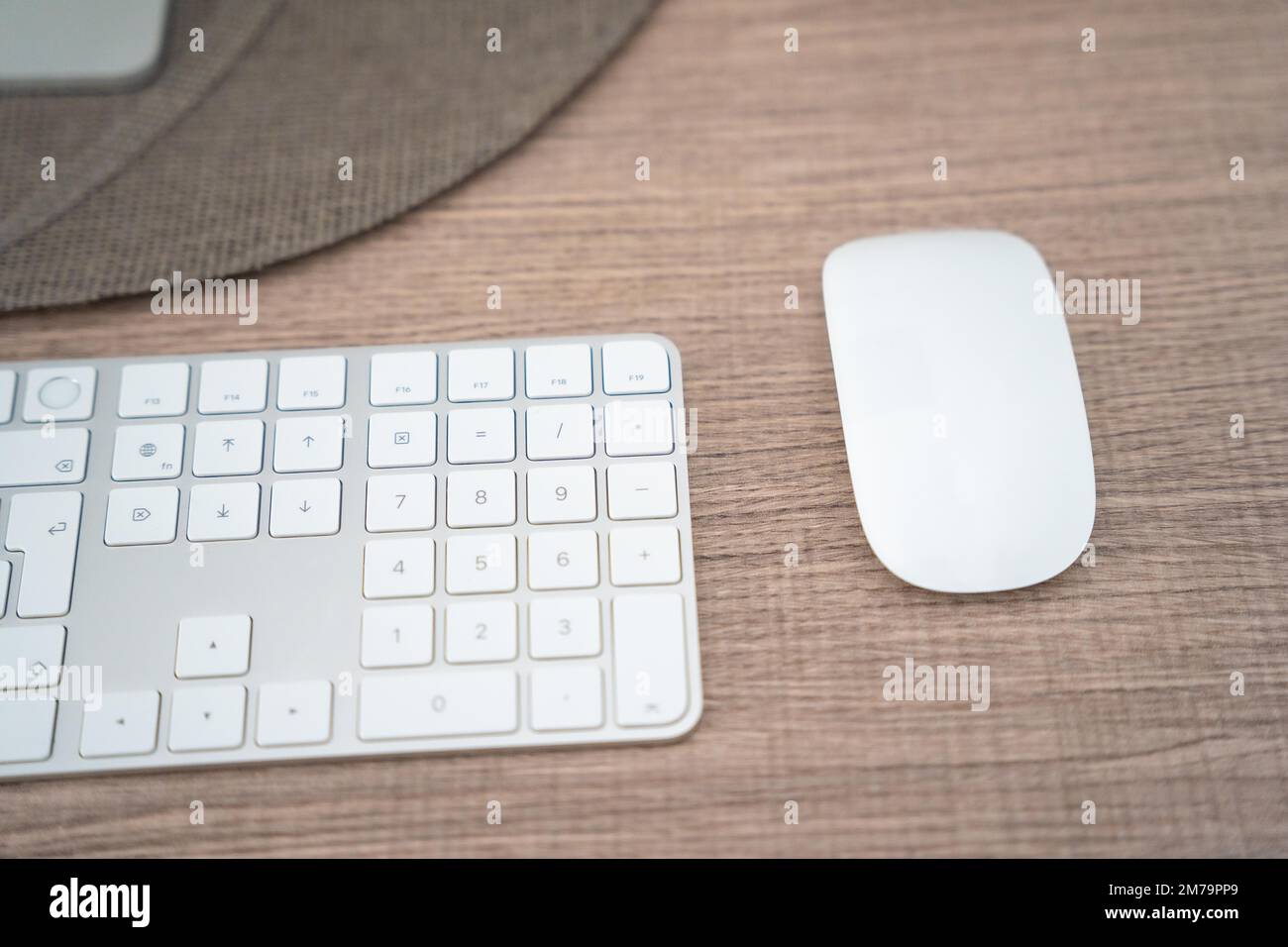 Modern workplace with desktop computer, working table, keyboard and mouse top view Stock Photo ...