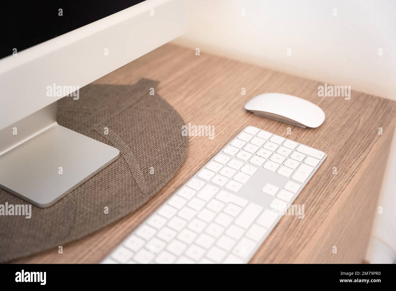 Modern workplace with desktop computer, working table, keyboard and ...