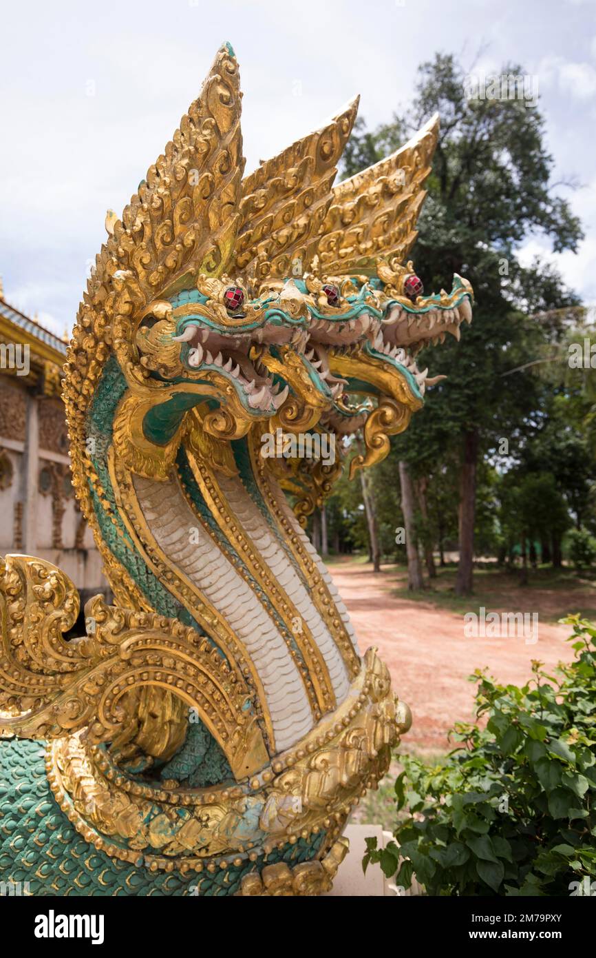 Dragon heads at the entrance of the temple complex Sri Chai Mongkol ...