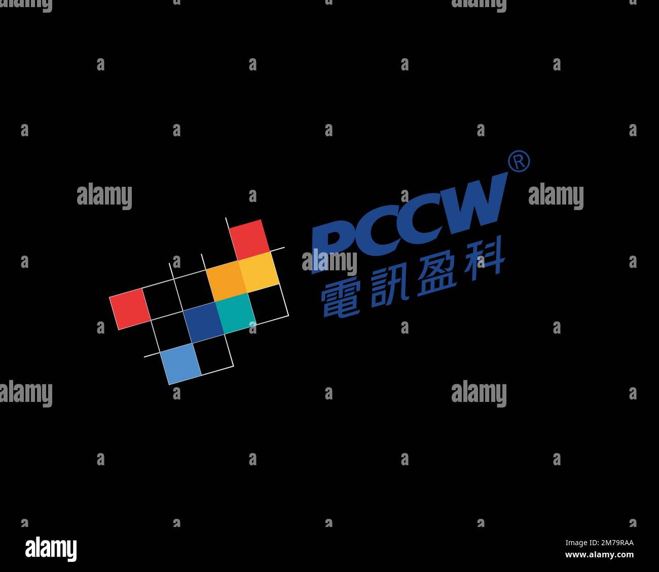PCCW, rotated logo, black background Stock Photo - Alamy
