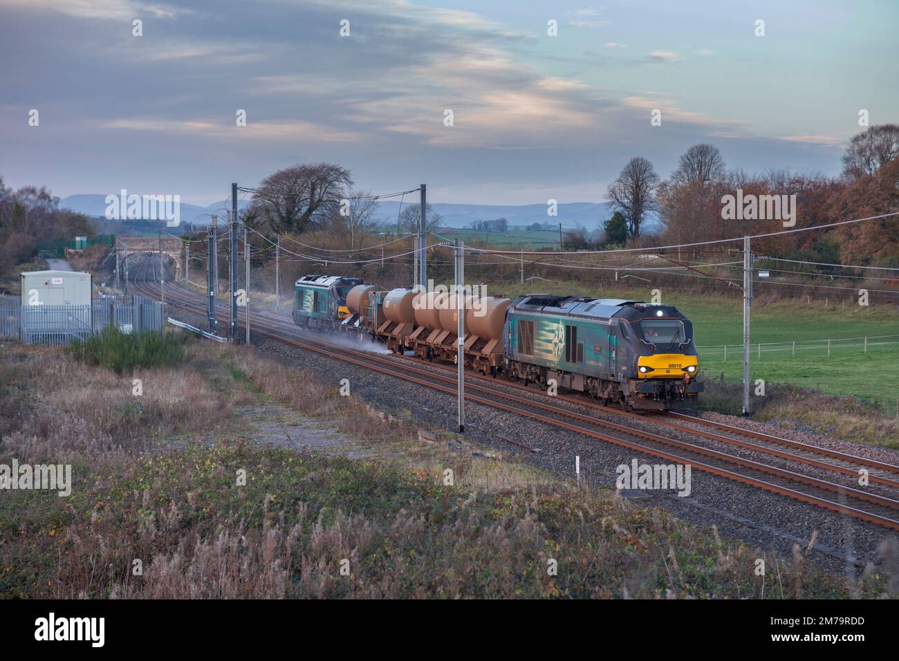 2 Direct Rail Services class 68 locomotives on the west coast mainline ...