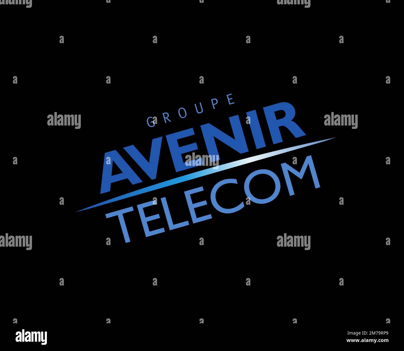 Avenir Telecom, rotated logo, black background Stock Photo - Alamy