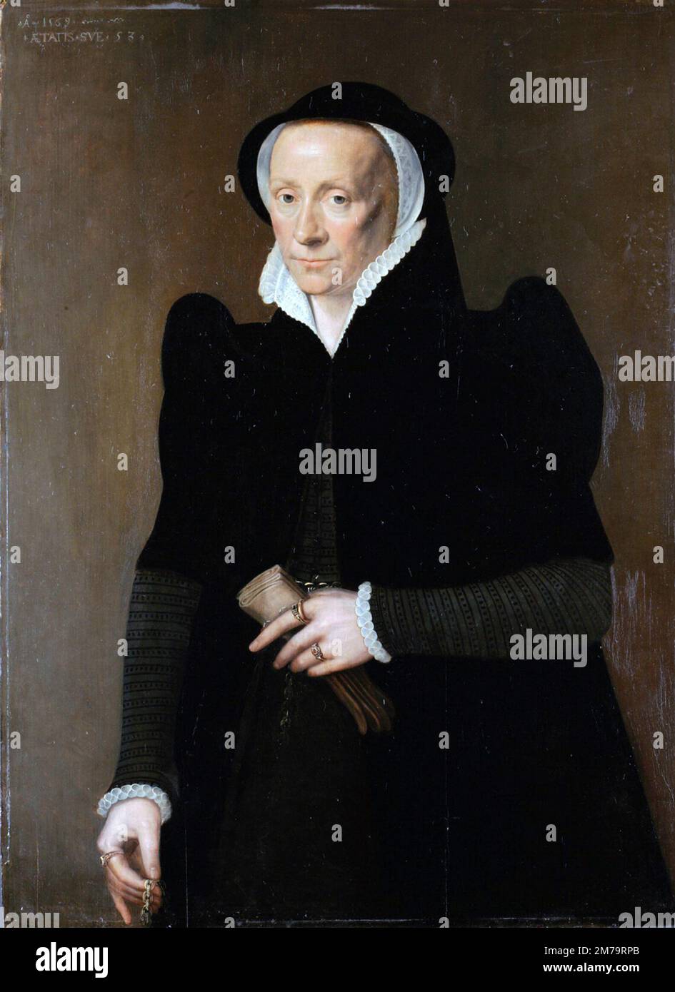 Elizabeth Grey, second wife of Thomas Audley, depicted in 1569 Stock ...