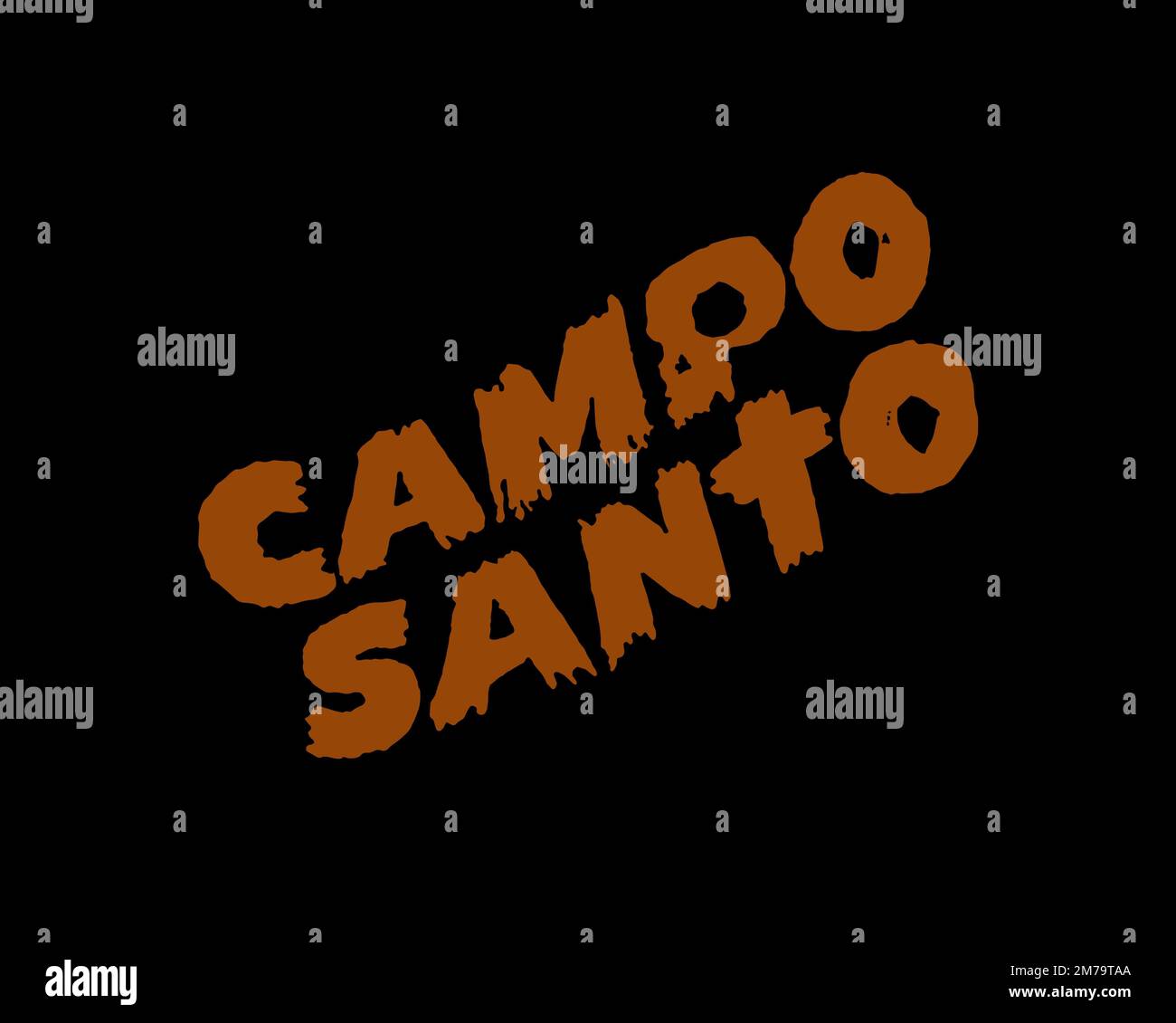 Campo Santo company, rotated logo, black background Stock Photo - Alamy