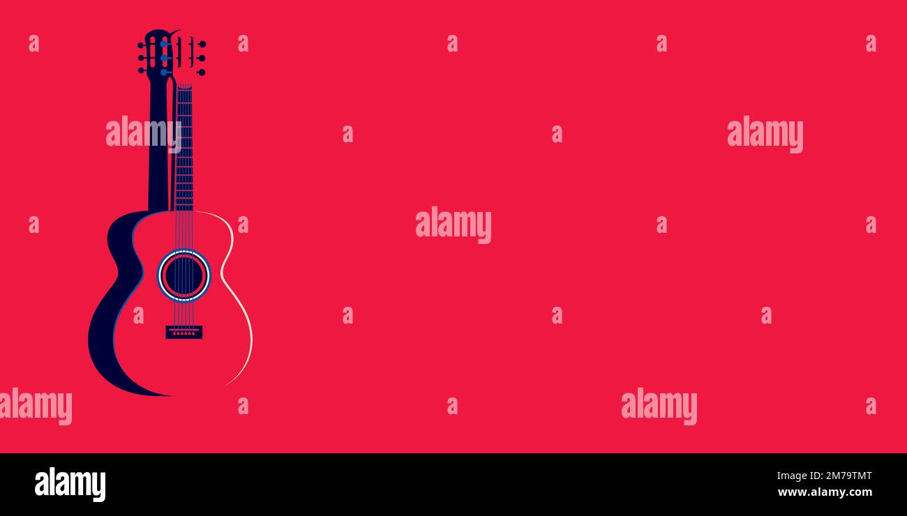 Guitar on red background in minimal style. Place for text nearby Stock ...