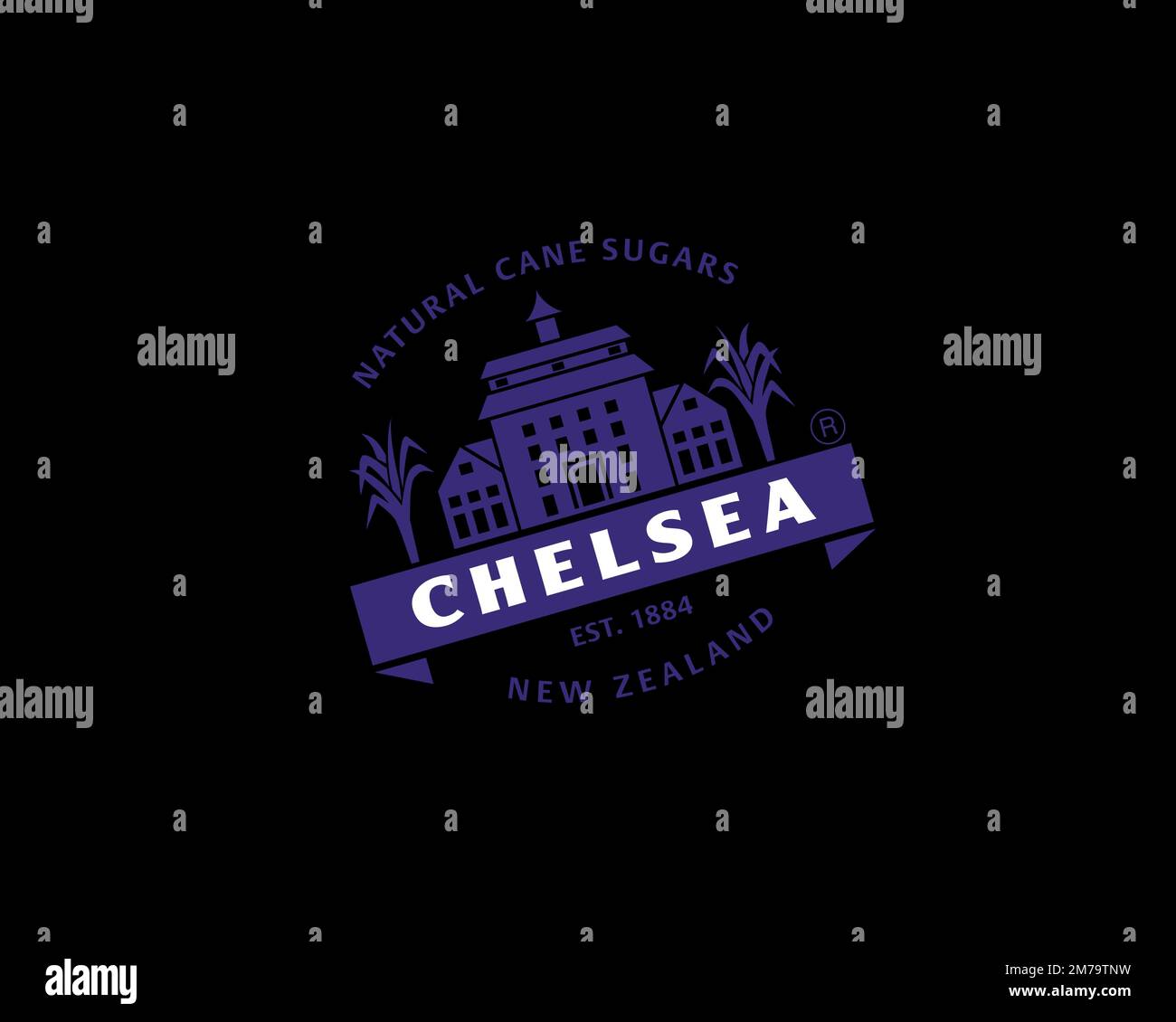 Chelsea Sugar Refinery, Rotated Logo, Black Background Stock Photo - Alamy