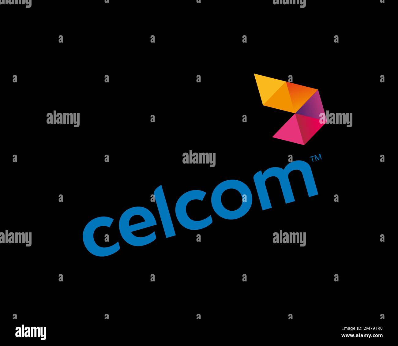 Celcom, rotated logo, black background Stock Photo - Alamy