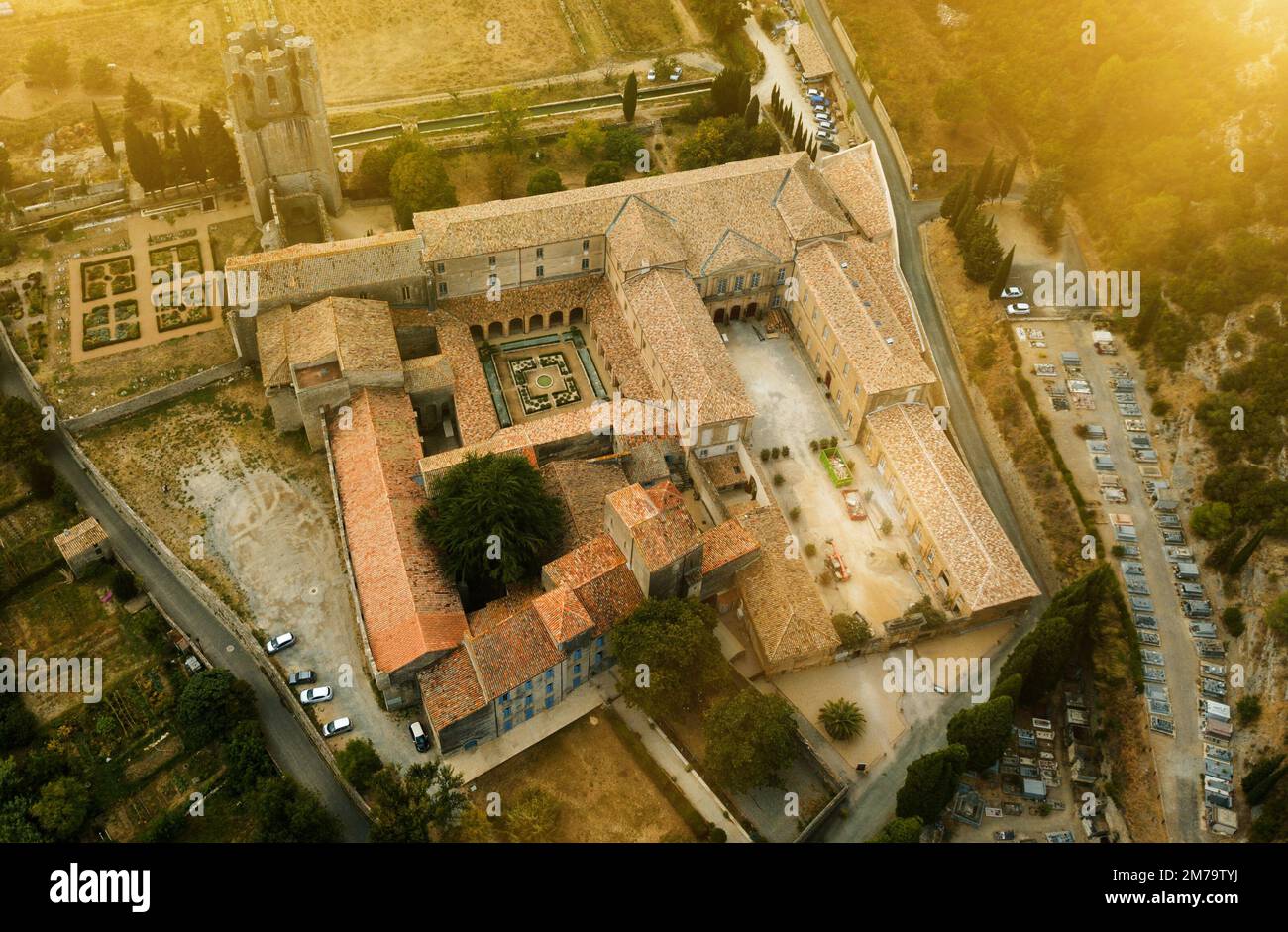 Aerial view of Abbey Sainte-Marie, Lagrasse Stock Photo - Alamy