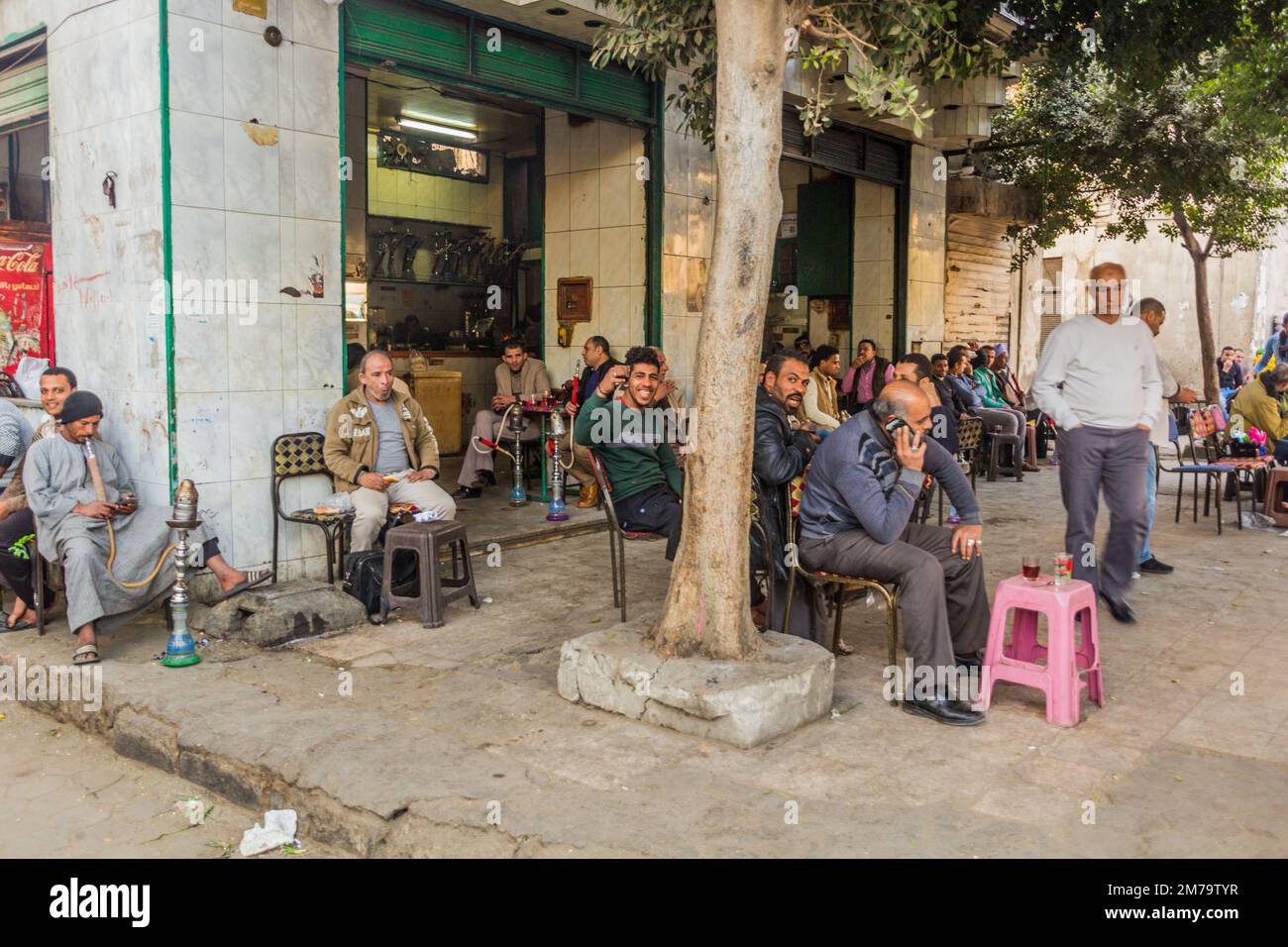CAIRO, EGYPT - JANUARY 26, 2019: Traditional street cafe in Cairo ...