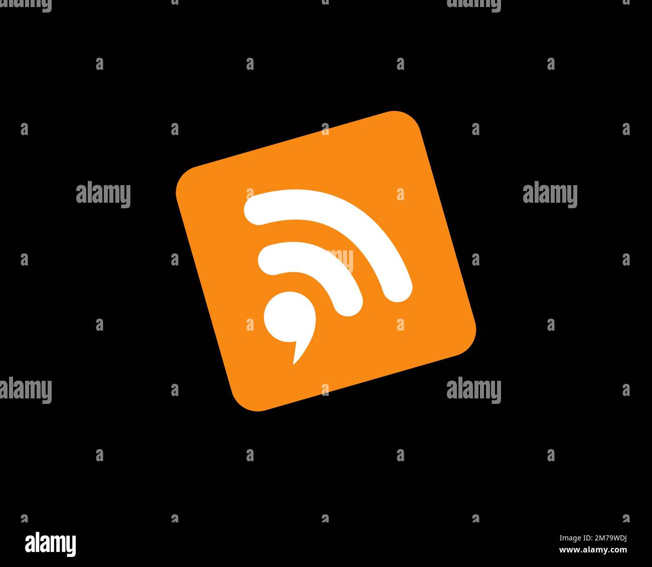 CommaFeed, rotated logo, black background Stock Photo - Alamy