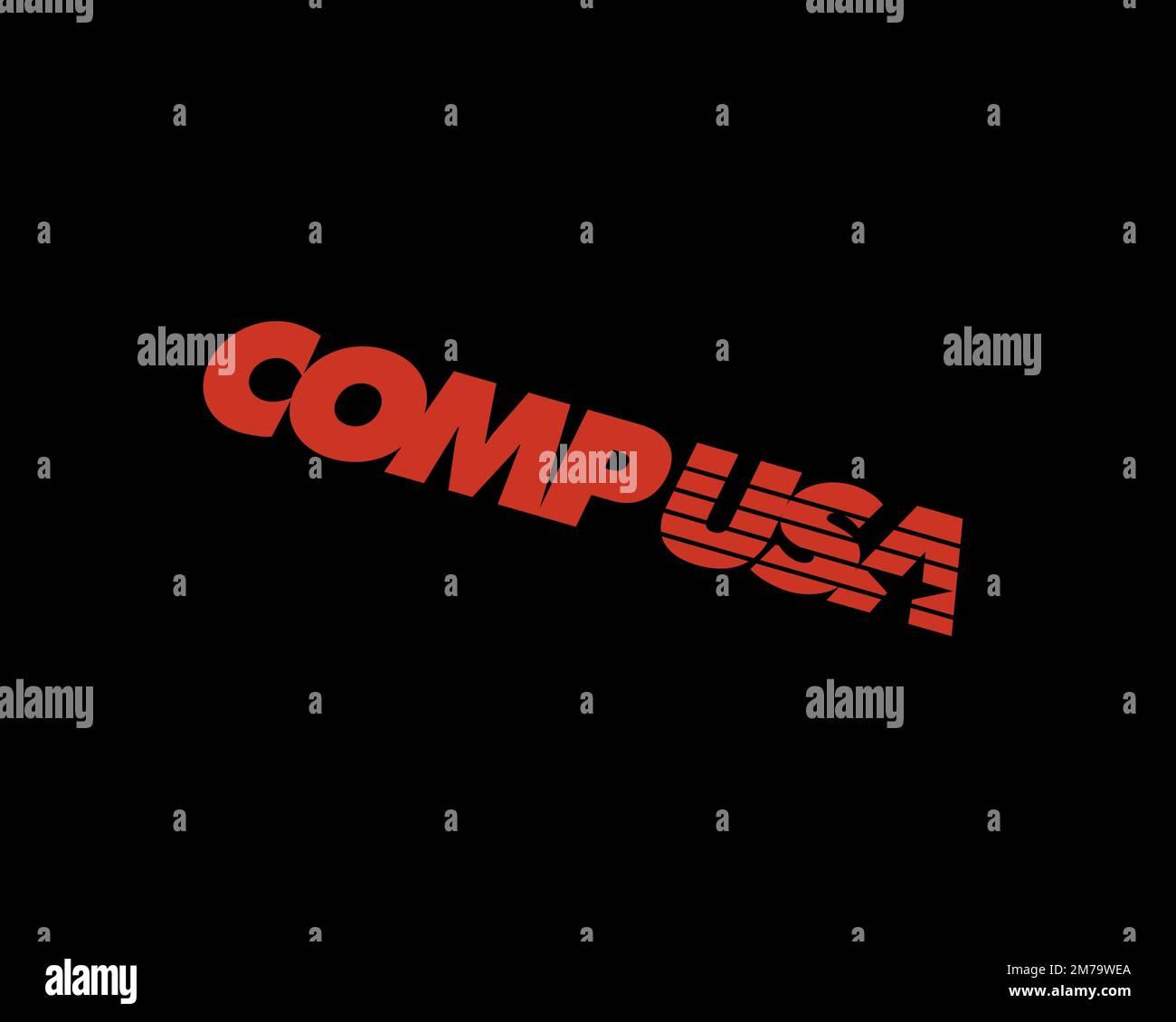 CompUSA, rotated logo, black background B Stock Photo - Alamy