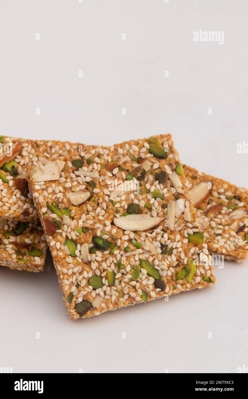 Pista Badam Gajak Patti Or Tilgul Papdi Chikki Gazak Or Gachak Bar Made ...
