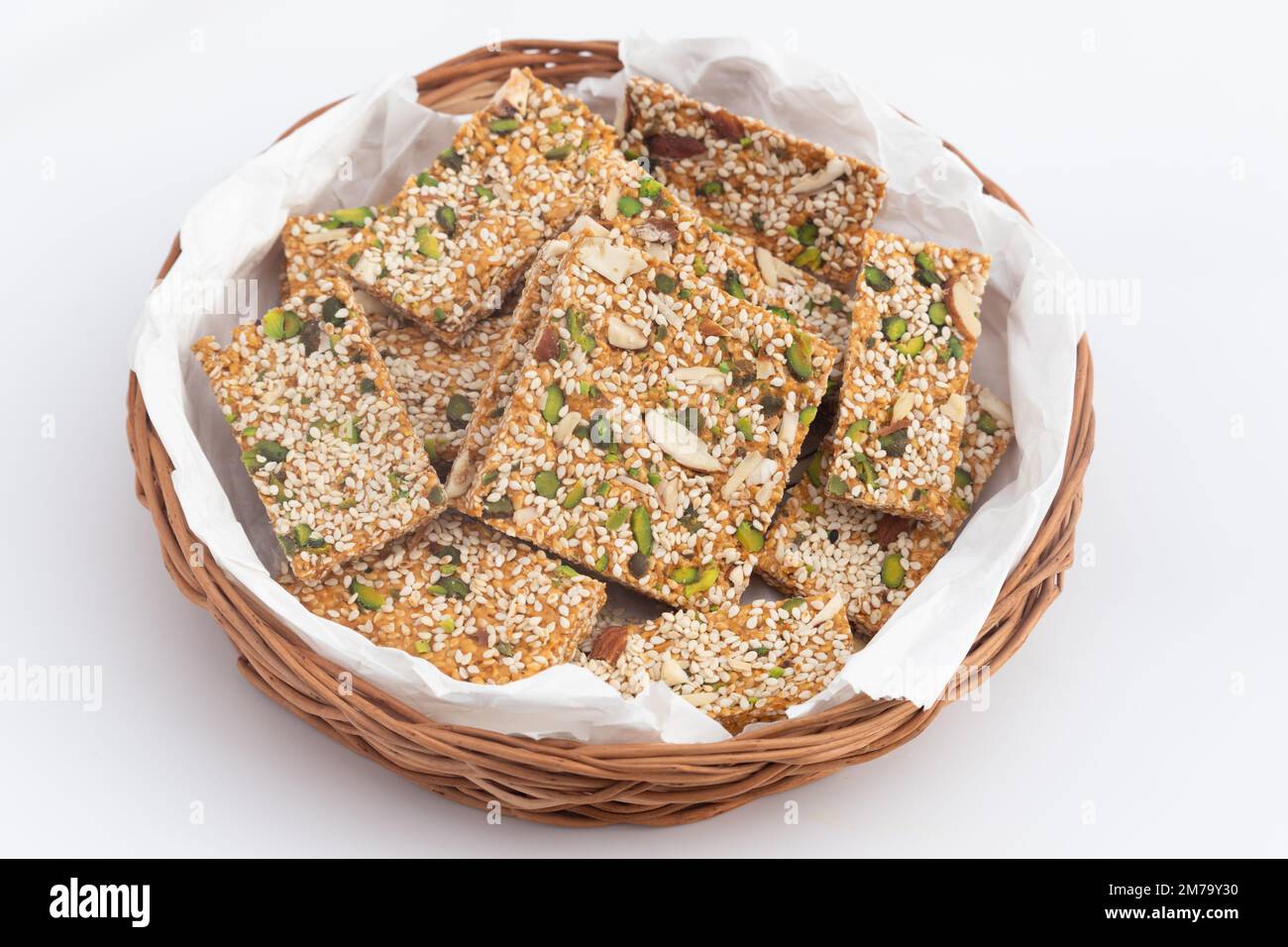 Pista Badam Gajak Patti Or Tilgul Papdi Chikki Gazak Or Gachak Bar Made ...