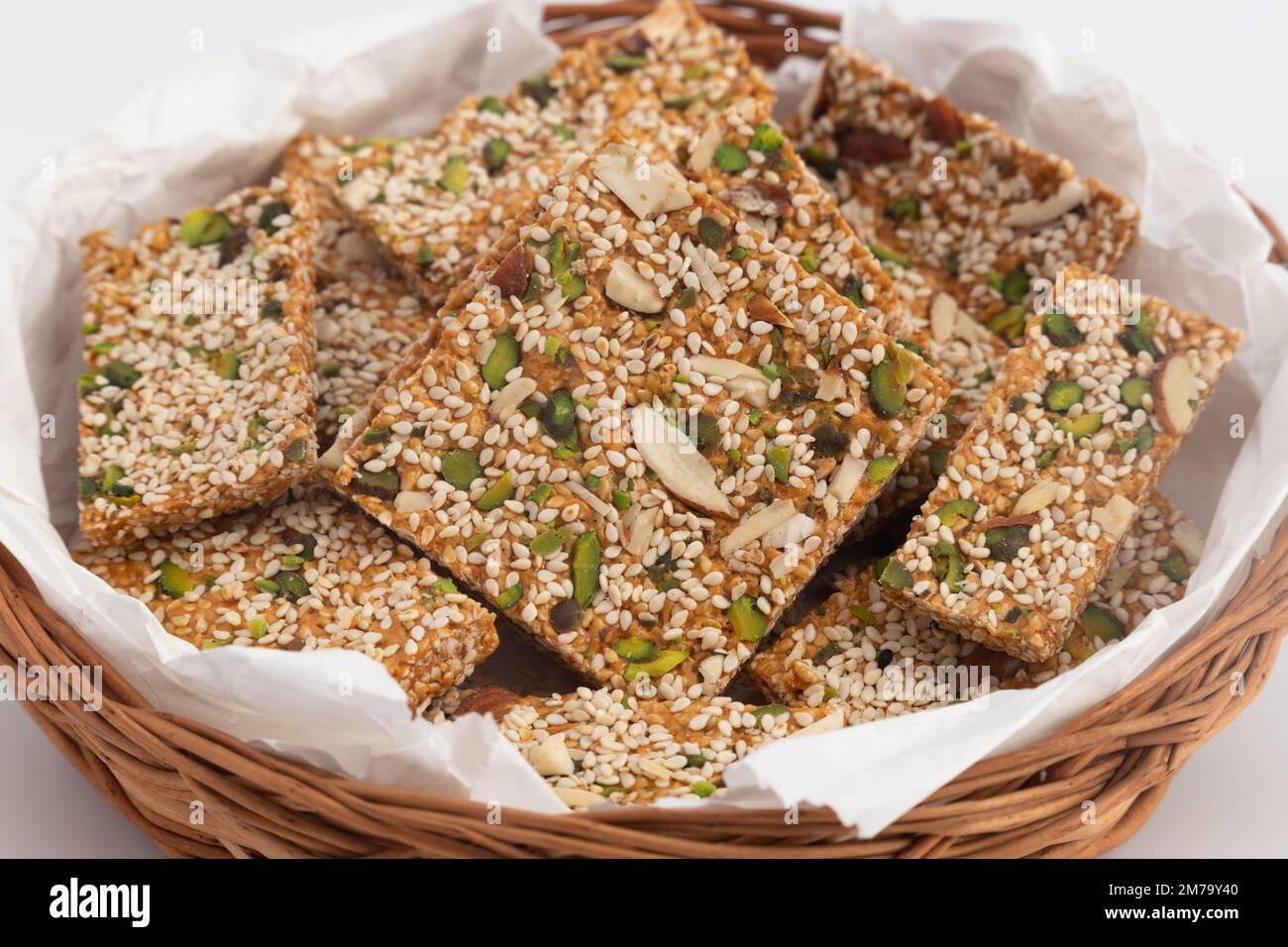Pista Badam Gajak Patti Or Tilgul Papdi Chikki Gazak Or Gachak Bar Made ...