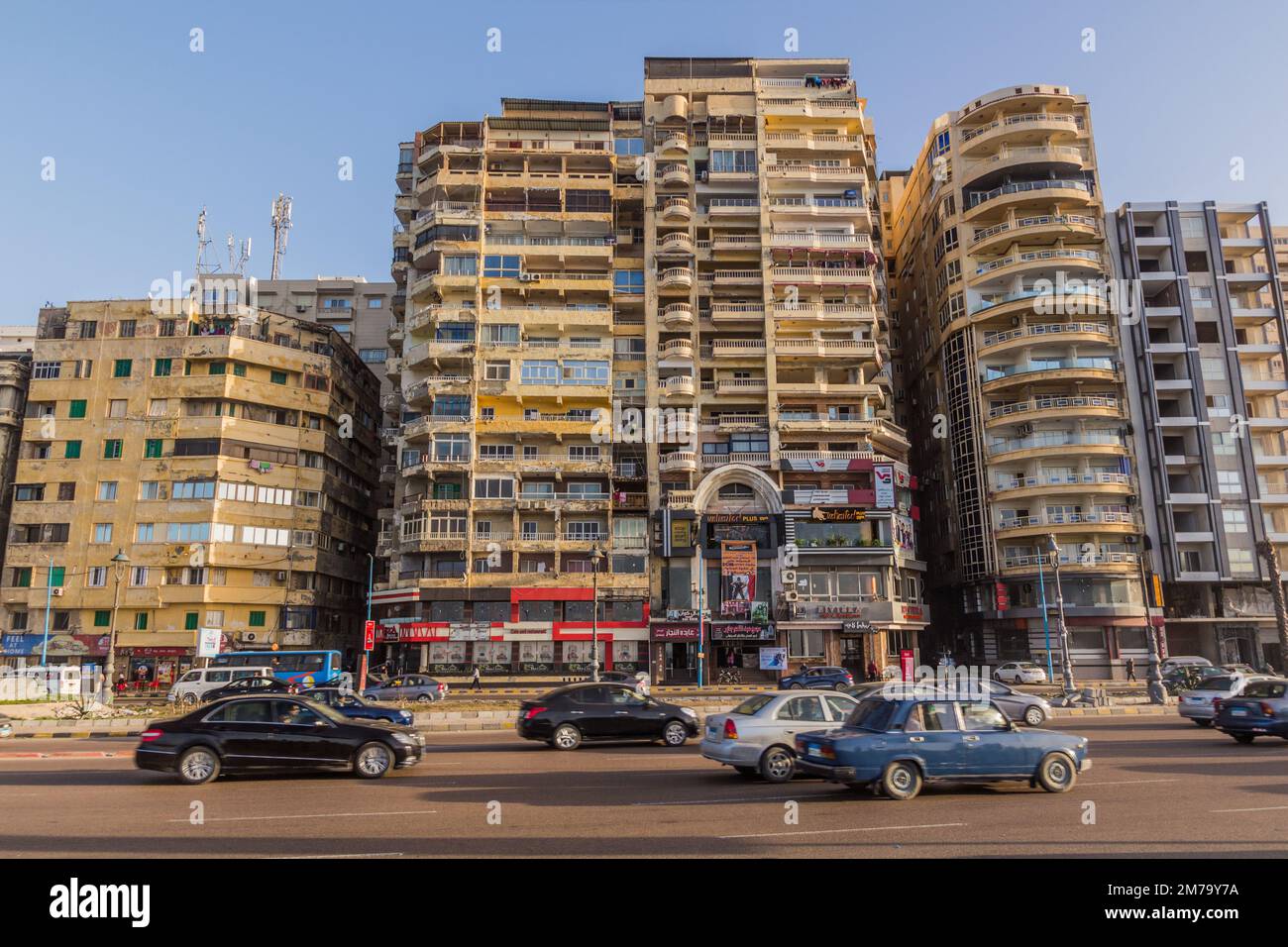 ALEXANDRIA, EGYPT - FEBRUARY 1, 2019: View of the Corniche seaside ...
