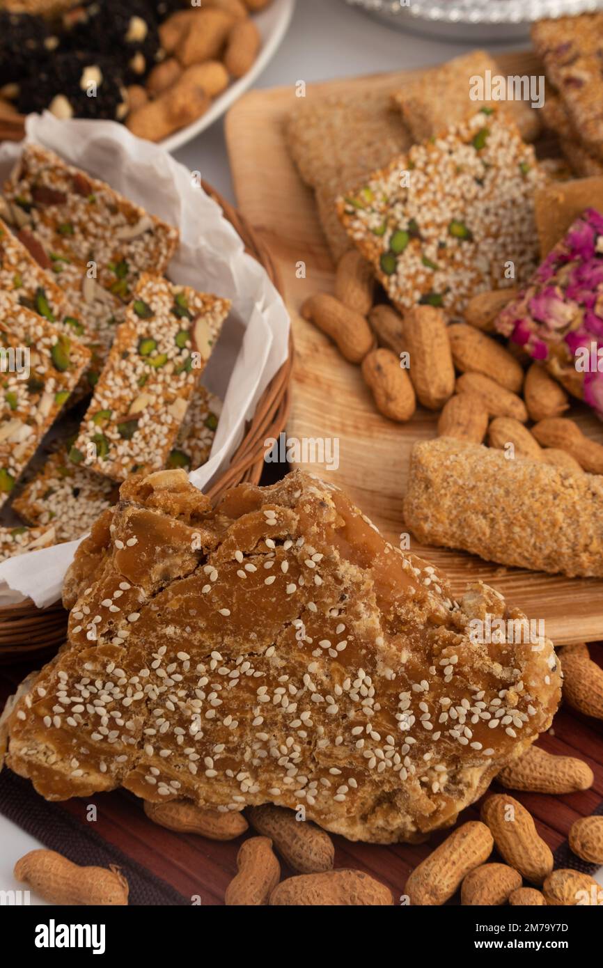 Gulab Gajak Mithai, Pista Gazak, Til Patti Or Papdi, Til Laddu Or Ladoo ...