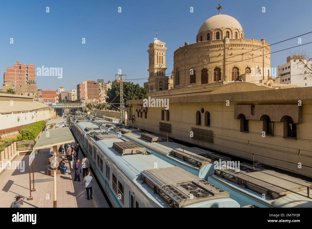 CAIRO, EGYPT - JANUARY 28, 2019: Mar Girgis metro station with St ...