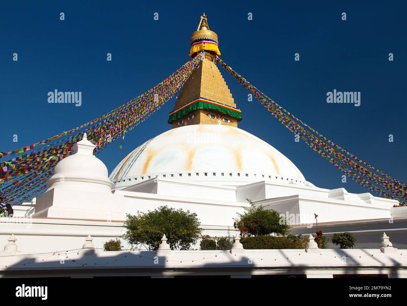 Boudha, bodhnath or Boudhanath stupa with prayer flags, the biggest ...