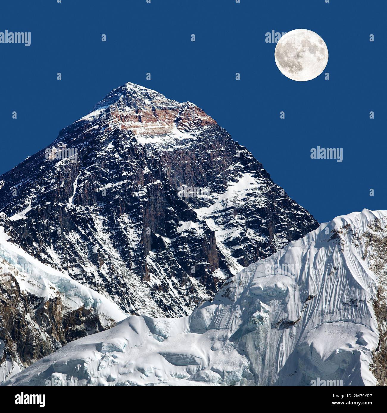 Mount Everest, night view with moon, Nepal Himalaya mountain. Mt ...