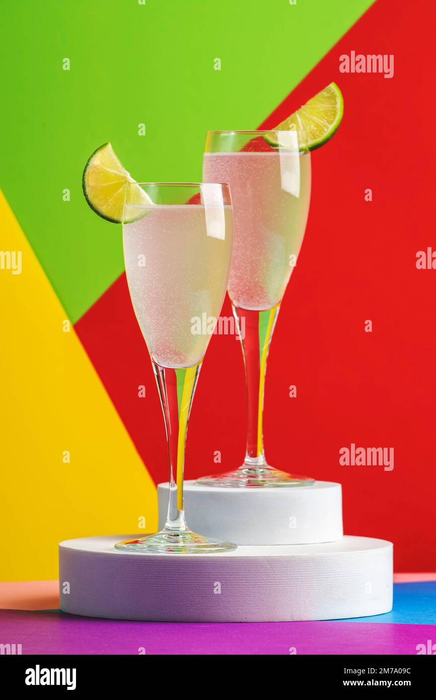 French 75, alcoholic cocktail with dry gin, prosecco, syrup and lemon ...