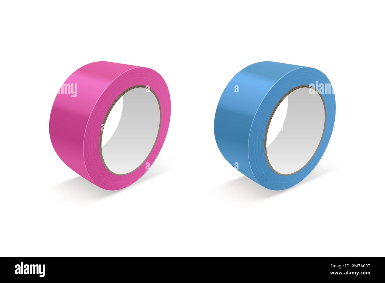 Vector 3d Realistic Glossy Pink and Blue Tape Roll Icon Set, Mock-up ...