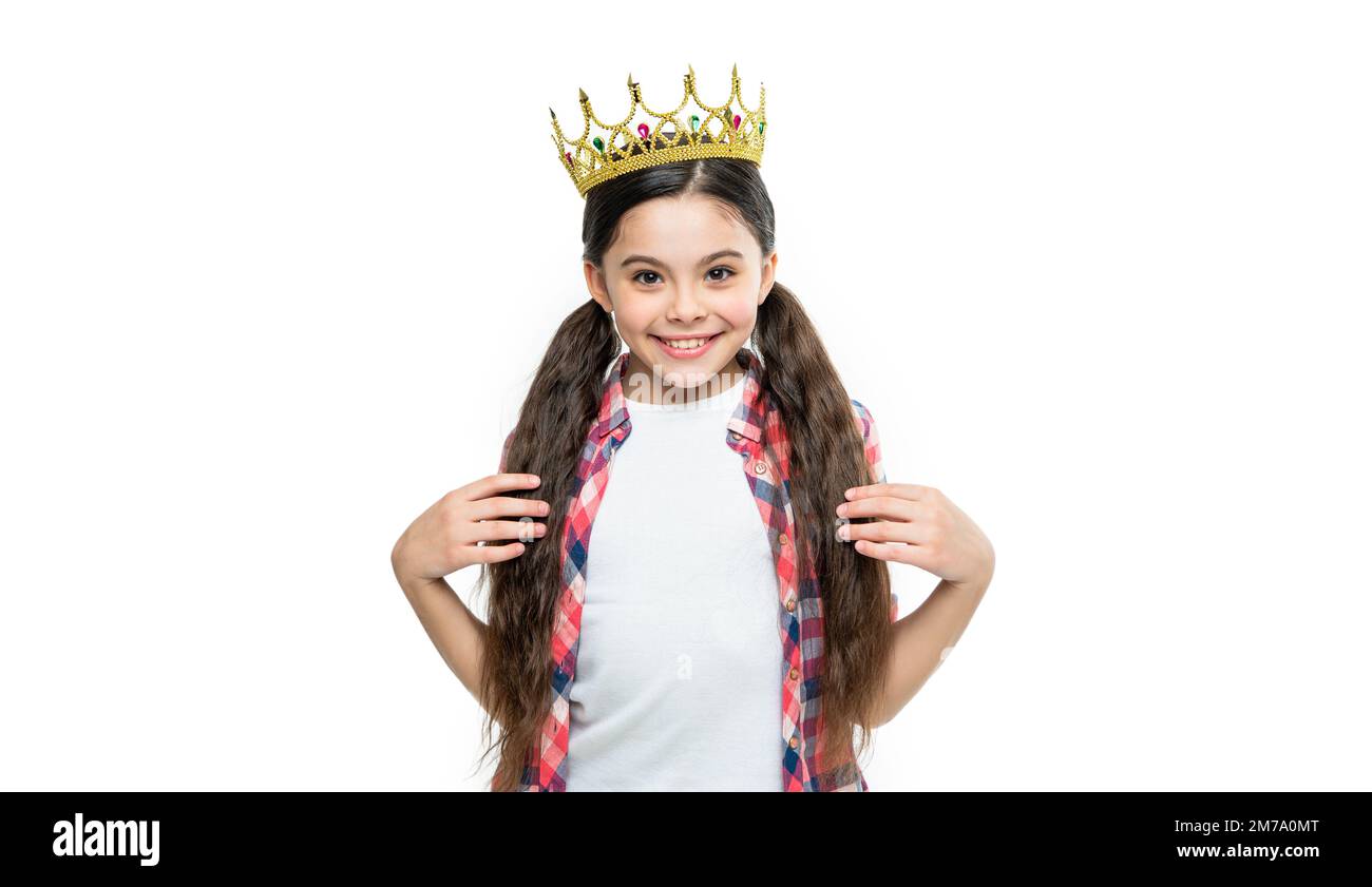 cheerful teen princess girl in studio. teen princess girl on background ...