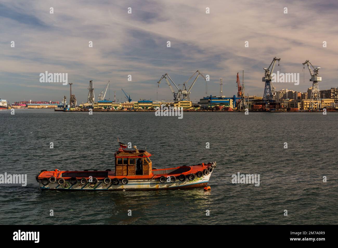 PORT FUAD, EGYPT - FEBRUARY 3, 2019: Suez canal and harbor in Port Fuad ...