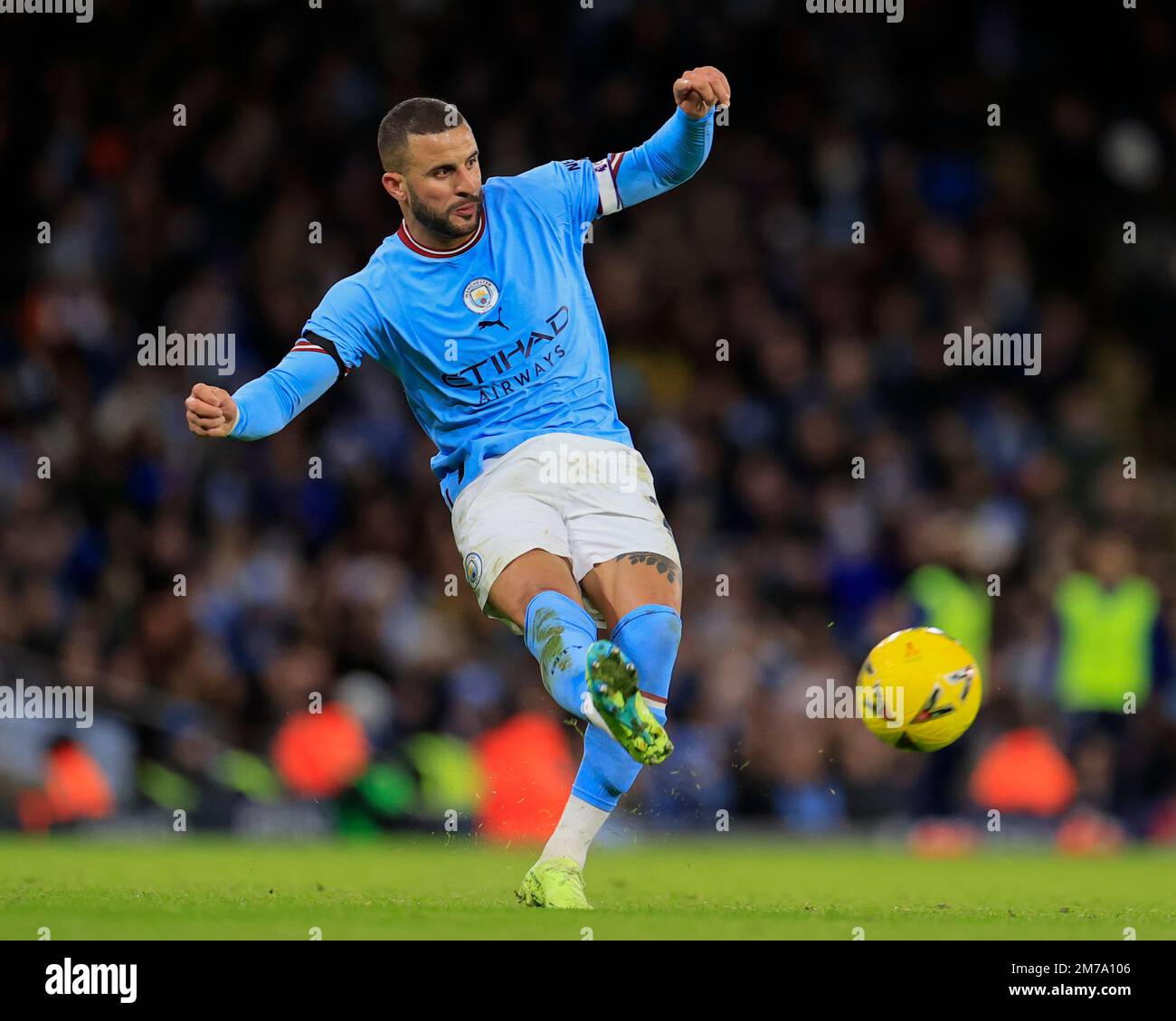 Kyle Walker #2 of Manchester City controls the ball during the FA Cup ...