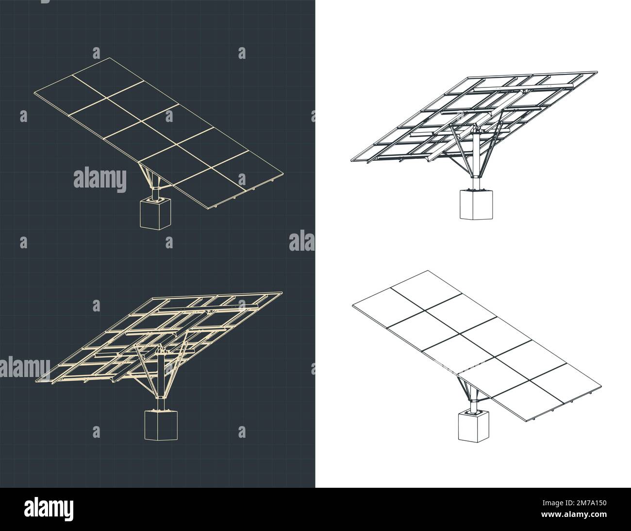 Stylized vector illustrations of blueprints of solar panels Stock ...