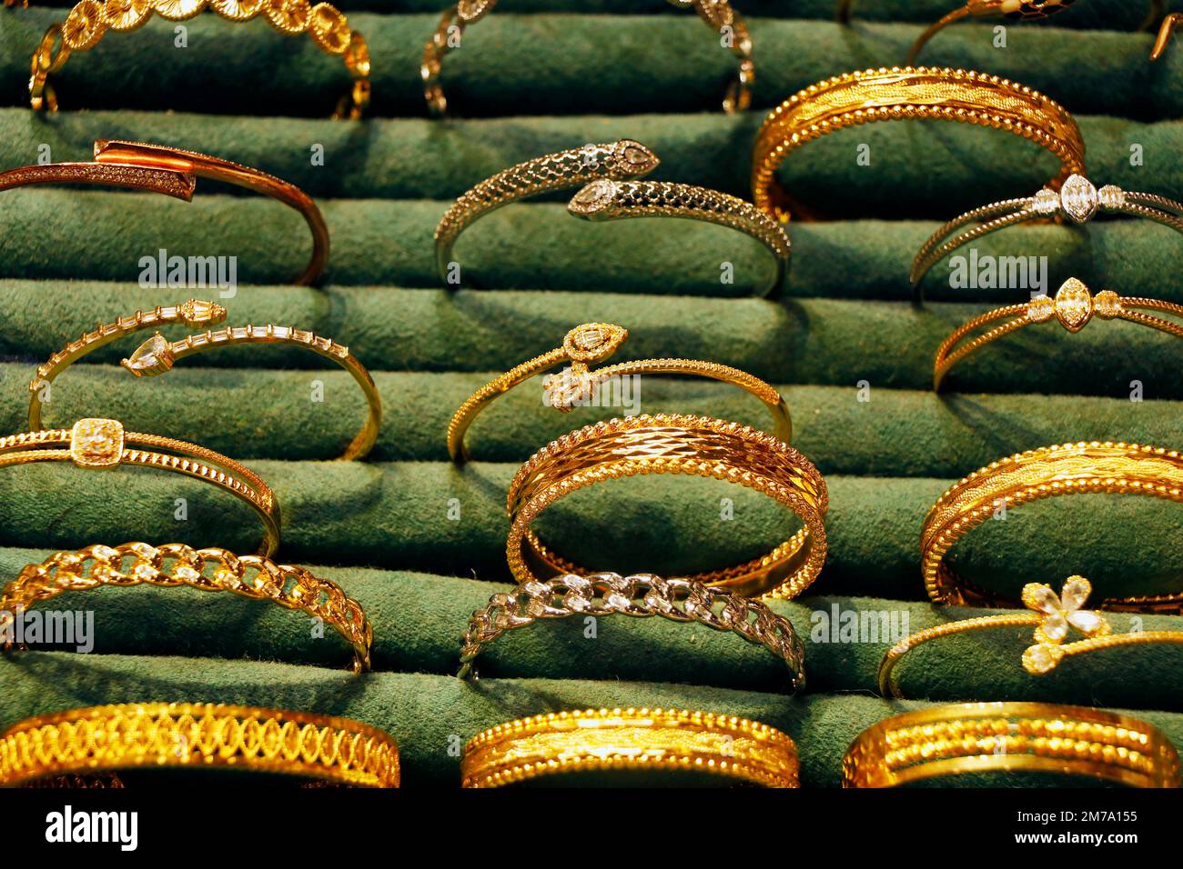 Gold jewelry diamond shop with rings and necklaces luxury retail store ...