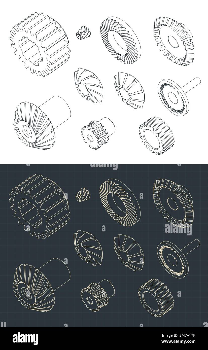 Stylized vector illustrations of isometric blueprints of different ...
