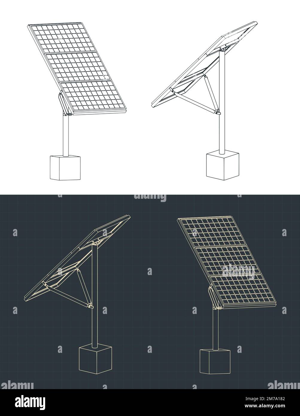 Stylized vector illustrations of blueprints of solar panels Stock ...