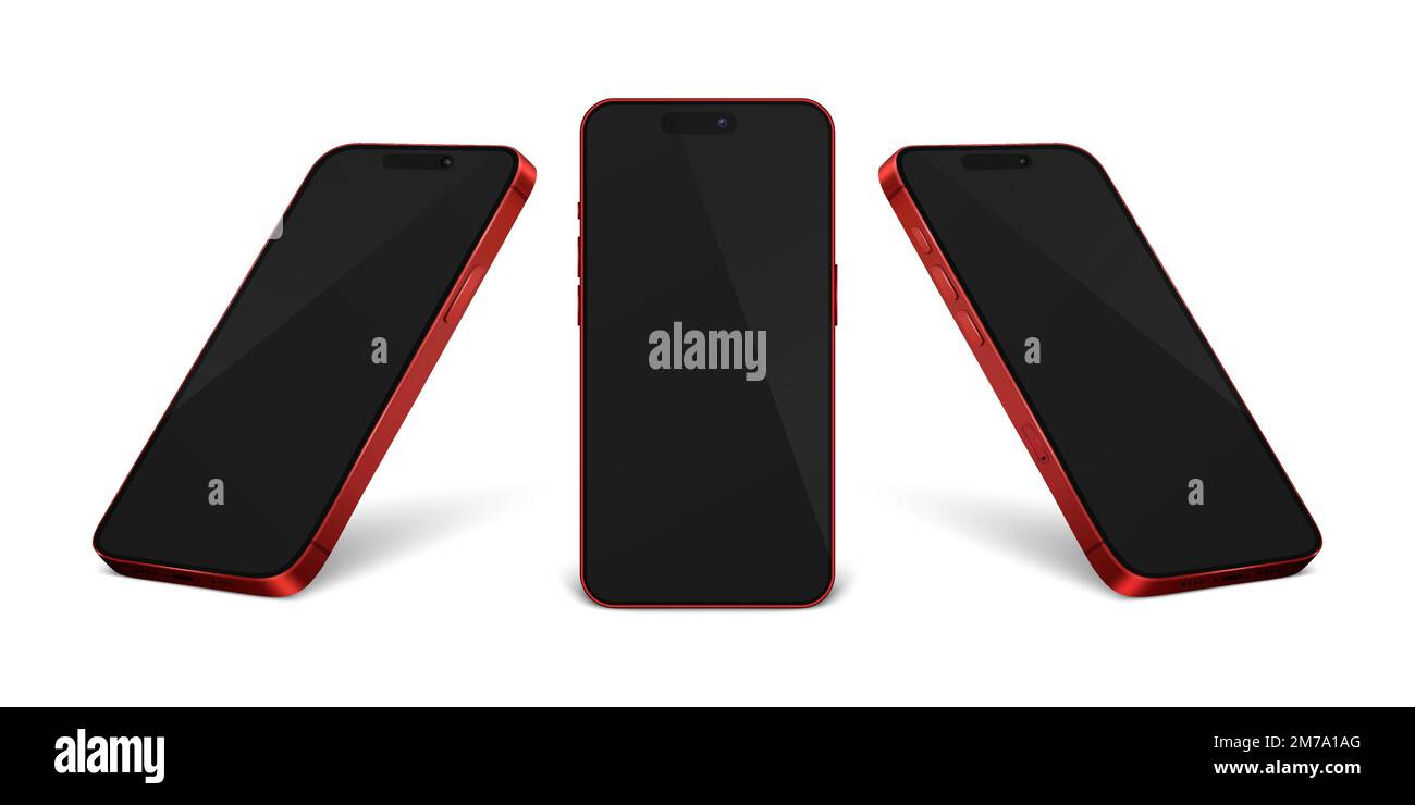Vector 3d Realistic Red Modern Smartphone Design Template Set Closeup ...