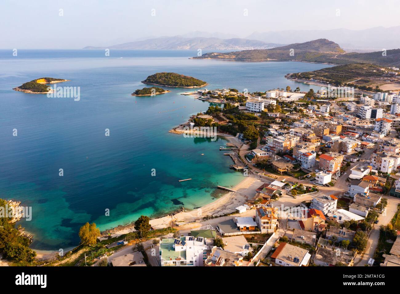 Bird's eye view of Ksamil, village in Albanian Riviera Stock Photo - Alamy