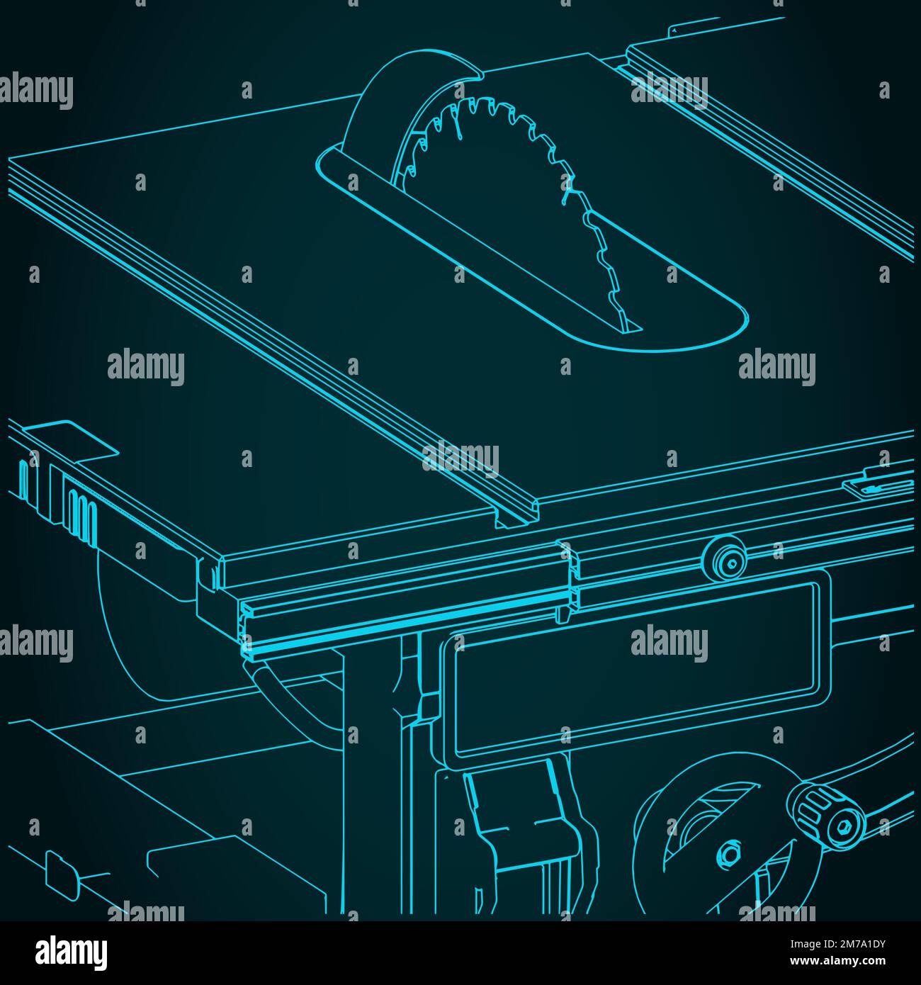 Stylized vector illustrations of wood sawing machine close-up Stock ...