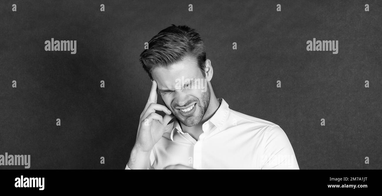 Headache growing. Man boss suffering from migraine. Migraine attack ...