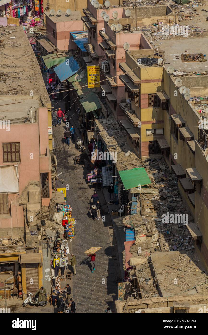CAIRO, EGYPT - JANUARY 29, 2019: Aerial view of Muizz street in Cairo ...