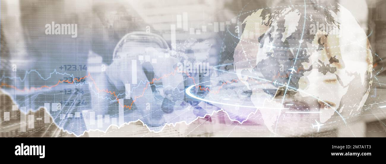 Global stock market trading. Background with 3D model of the globe ...