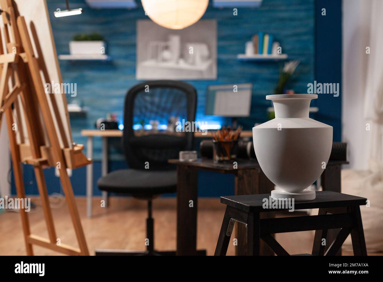 Clear work area of cartoonist artist. Workshop of empty drawing school ...