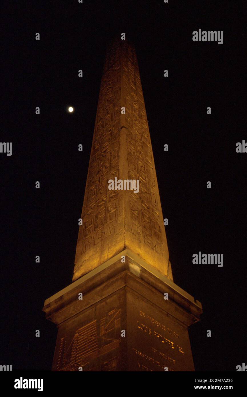 Luxor Obelisk with hieroglyphics and moon, Place de la Concorde, Paris ...