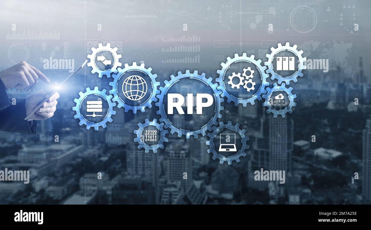 RIP. Businessman pressing virtual screen Routing Information Protocol ...