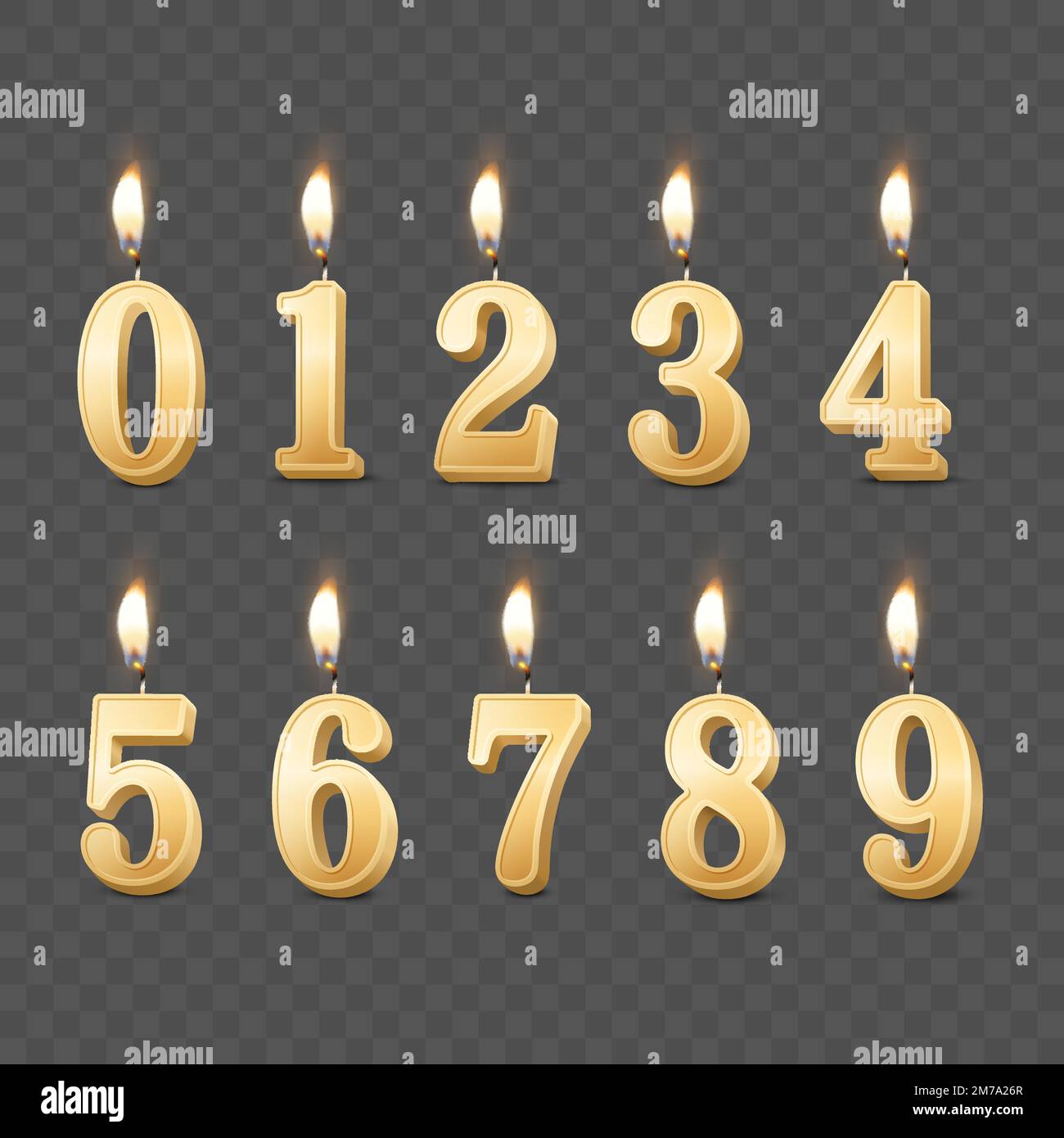 Vector 3d Realistic Paraffin or Wax Burning Yellow Golden Birthday ...