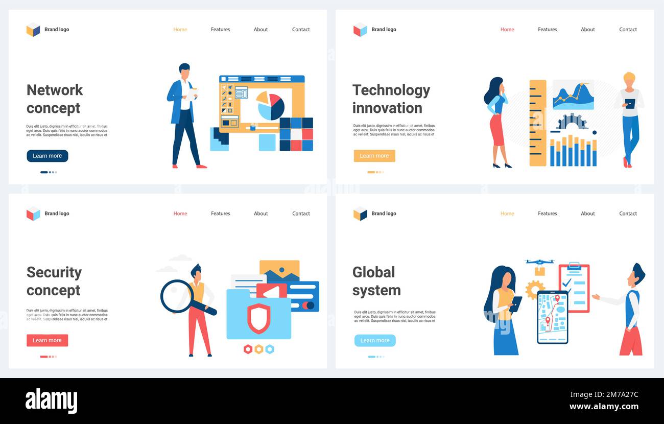 Global network security system, digital technology innovation, management set vector ...